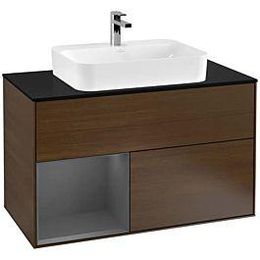 Villeroy & Boch Villeroy und Boch Finion Waschtischunterschrank G362GKGN 100cm, Abdeckplatte black matt, Emotion, Regal links Anthracite matt, Walnut veneer