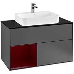 Villeroy & Boch Villeroy und Boch Finion Waschtischunterschrank G362HBGK 100cm, Abdeckplatte black matt, Emotion, Regal links Peony, Anthracite matt