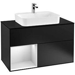 Villeroy & Boch Villeroy und Boch Finion Waschtischunterschrank G362MTPD 100cm, Abdeckplatte black matt, Emotion, Regal links White matt lacquer, Black matt lacquer