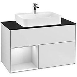 Villeroy & Boch Villeroy und Boch Finion Waschtischunterschrank G362MTMT 100cm, Abdeckplatte black matt, Emotion, Regal links White matt lacquer, White matt lacquer