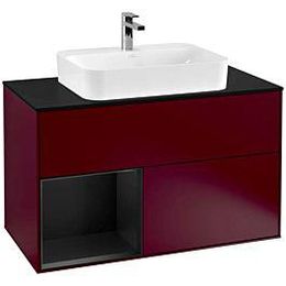 Villeroy & Boch Villeroy und Boch Finion Waschtischunterschrank G362PDHB 100cm, Abdeckplatte black matt, Emotion, Regal links Black matt lacquer, Peony Matt