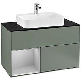 Villeroy & Boch Villeroy und Boch Finion Waschtischunterschrank G362GJGM 100cm, Abdeckplatte black matt, Emotion, Regal links Light grey matt, Olive Matt Lacquer