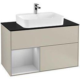 Villeroy & Boch Villeroy und Boch Finion Waschtischunterschrank G362GJHH 100cm, Abdeckplatte black matt, Emotion, Regal links Light grey matt, Sand Matt Lacquer