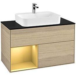 Villeroy & Boch Villeroy und Boch Finion Waschtischunterschrank G362HFPC 100cm, Abdeckplatte black matt, Emotion, Regal links Gold matt, Oak Veneer