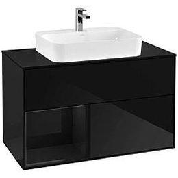 Villeroy & Boch Villeroy und Boch Finion Waschtischunterschrank G362PHPH 100cm, Abdeckplatte black matt, Emotion, Regal links Glossy Black Lacquer, Glossy Black Lacquer