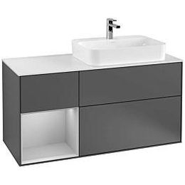 Villeroy & Boch Villeroy und Boch Finion Waschtischunterschrank F391GJGK 120cm, Abdeckplatte white matt, Regal links Light grey matt, Anthracite matt