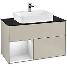 Villeroy & Boch Villeroy und Boch Finion Waschtischunterschrank G362MTHH 100cm, Abdeckplatte black matt, Emotion, Regal links White matt lacquer, Sand Matt Lacquer