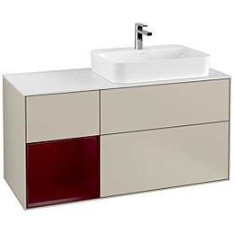 Villeroy & Boch Villeroy und Boch Finion Waschtischunterschrank F391HBHH 120cm, Abdeckplatte white matt, Regal links Peony, Sand Matt Lacquer