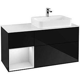 Villeroy & Boch Villeroy und Boch Finion Waschtischunterschrank F391MTPH 120cm, Abdeckplatte white matt, Regal links White matt lacquer, Glossy Black Lacquer