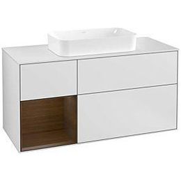 Villeroy & Boch Villeroy und Boch Finion Waschtischunterschrank G291GNMT 120cm, Abdeckplatte white matt, Emotion, Regal links Walnut veneer, White matt lacquer