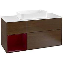 Villeroy & Boch Villeroy und Boch Finion Waschtischunterschrank G291HBGN 120cm, Abdeckplatte white matt, Emotion, Regal links Peony, Walnut veneer