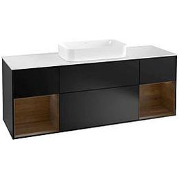 Villeroy & Boch Villeroy und Boch Finion Waschtischunterschrank F331GNPD 160x60,3cm, Abdeckplatte white matt, Regale Walnut veneer, Black matt lacquer