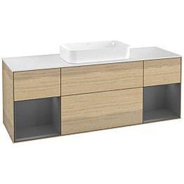 Villeroy & Boch Villeroy und Boch Finion Waschtischunterschrank F331GKPC 160x60,3cm, Abdeckplatte white matt, Regale Anthracite matt lacquer, Oak Veneer