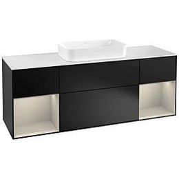 Villeroy & Boch Villeroy und Boch Finion Waschtischunterschrank F331HHPD 160x60,3cm, Abdeckplatte white matt, Regale sand matt lacquer, Black matt lacquer