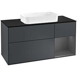 Villeroy & Boch Villeroy und Boch Finion Waschtischunterschrank G302GKHG 120cm, Abdeckplatte black matt, Emotion, Regal rechts Anthracite matt, Midnight Blue Matt Lacquer