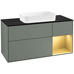 Villeroy & Boch Villeroy und Boch Finion Waschtischunterschrank G302HFGM 120cm, Abdeckplatte black matt, Emotion, Regal rechts Gold matt, Olive Matt Lacquer