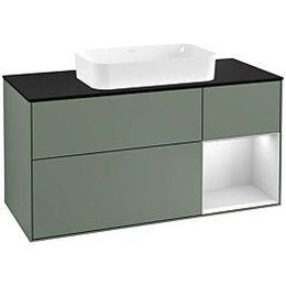 Villeroy & Boch Villeroy und Boch Finion Waschtischunterschrank G302MTGM 120cm, Abdeckplatte black matt, Emotion, Regal rechts White matt lacquer, Olive Matt Lacquer