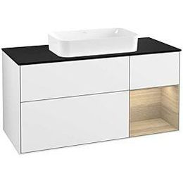 Villeroy & Boch Villeroy und Boch Finion Waschtischunterschrank G302PCGF 120cm, Abdeckplatte black matt, Emotion, Regal rechts Oak Veneer, Glossy white lacquer