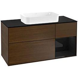 Villeroy & Boch Villeroy und Boch Finion Waschtischunterschrank G302PHGN 120cm, Abdeckplatte black matt, Emotion, Regal rechts Glossy Black Lacquer, Walnut veneer