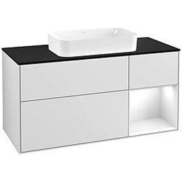 Villeroy & Boch Villeroy und Boch Finion Waschtischunterschrank F302GFMT 120cm, Abdeckplatte black matt, Regal rechts Glossy white lacquer, White matt lacquer