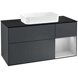 Villeroy & Boch Villeroy und Boch Finion Waschtischunterschrank F302GJHG 120cm, Abdeckplatte black matt, Regal rechts Light grey matt, Midnight Blue Matt Lacquer