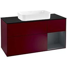 Villeroy & Boch Villeroy und Boch Finion Waschtischunterschrank F302HGHB 120cm, Abdeckplatte black matt, Regal rechts Midnight Blue Matt Lacquer, Peony Matt