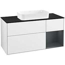 Villeroy & Boch Villeroy und Boch Finion Waschtischunterschrank F302HGGF 120cm, Abdeckplatte black matt, Regal rechts Midnight Blue Matt Lacquer, Glossy white lacquer