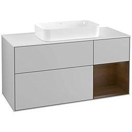 Villeroy & Boch Villeroy und Boch Finion Waschtischunterschrank G301GNGJ 120cm, Abdeckplatte white matt, Emotion, Regal rechts Walnut veneer, Light grey matt