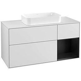 Villeroy & Boch Villeroy und Boch Finion Waschtischunterschrank G301PDMT 120cm, Abdeckplatte white matt, Emotion, Regal rechts Black matt lacquer, White matt lacquer