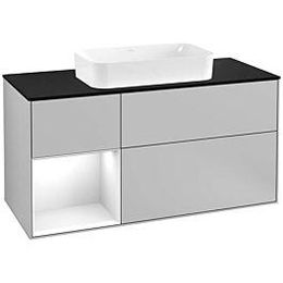 Villeroy & Boch Villeroy und Boch Finion Waschtischunterschrank G292GFGJ 120cm, Abdeckplatte black matt, Emotion, Regal links Glossy white lacquer, Light grey matt