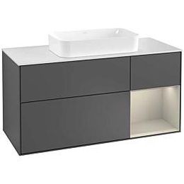 Villeroy & Boch Villeroy und Boch Finion Waschtischunterschrank G301HHGK 120cm, Abdeckplatte white matt, Emotion, Regal rechts Sand Matt, Anthracite matt