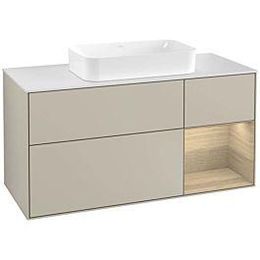 Villeroy & Boch Villeroy und Boch Finion Waschtischunterschrank G301PCHH 120cm, Abdeckplatte white matt, Emotion, Regal rechts Oak Veneer, Sand Matt Lacquer