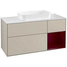 Villeroy & Boch Villeroy und Boch Finion Waschtischunterschrank G301HBHH 120cm, Abdeckplatte white matt, Emotion, Regal rechts Peony, Sand Matt Lacquer