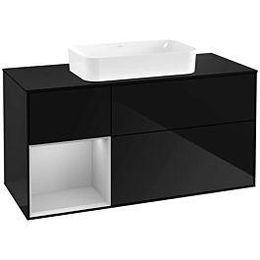 Villeroy & Boch Villeroy und Boch Finion Waschtischunterschrank G292GJPH 120cm, Abdeckplatte black matt, Emotion, Regal links Light grey matt, Glossy Black Lacquer