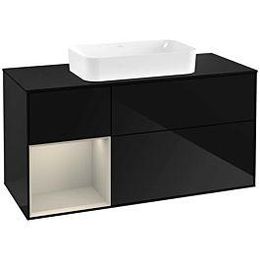 Villeroy & Boch Villeroy und Boch Finion Waschtischunterschrank G292HHPH 120cm, Abdeckplatte black matt, Emotion, Regal links Sand Matt Lacquer, Glossy Black Lacquer