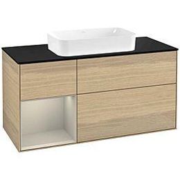 Villeroy & Boch Villeroy und Boch Finion Waschtischunterschrank G292HHPC 120cm, Abdeckplatte black matt, Emotion, Regal links Sand Matt Lacquer, Oak Veneer