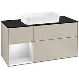 Villeroy & Boch Villeroy und Boch Finion Waschtischunterschrank G292MTHH 120cm, Abdeckplatte black matt, Emotion, Regal links White matt lacquer, Sand Matt Lacquer