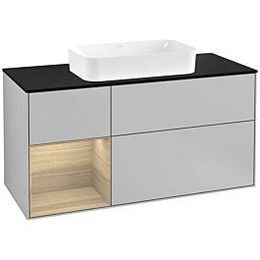 Villeroy & Boch Villeroy und Boch Finion Waschtischunterschrank G292PCGJ 120cm, Abdeckplatte black matt, Emotion, Regal links Oak Veneer, Light grey matt