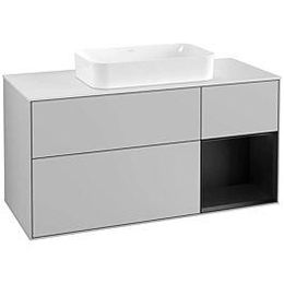 Villeroy & Boch Villeroy und Boch Finion Waschtischunterschrank F301PDGJ 120cm, Abdeckplatte white matt, Regal rechts Black matt lacquer, Light grey matt