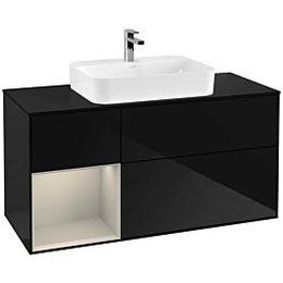 Villeroy & Boch Villeroy und Boch Finion Waschtischunterschrank G412HHPH 120cm, Abdeckplatte black matt, Emotion, Regal links Sand Matt Lacquer, Glossy Black Lacquer