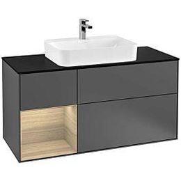 Villeroy & Boch Villeroy und Boch Finion Waschtischunterschrank G412PCGK 120cm, Abdeckplatte black matt, Emotion, Regal links Oak Veneer, Anthracite matt