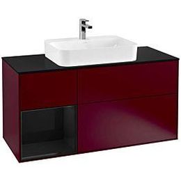 Villeroy & Boch Villeroy und Boch Finion Waschtischunterschrank G412PHHB 120cm, Abdeckplatte black matt, Emotion, Regal links Glossy Black Lacquer, Peony Matt