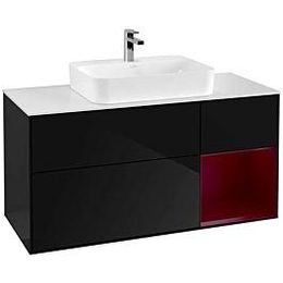 Villeroy & Boch Villeroy und Boch Finion Waschtischunterschrank F421HBPH 120cm, Abdeckplatte white matt, Regal rechts Peony, Glossy Black Lacquer