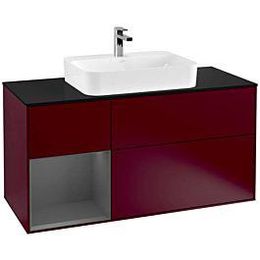 Villeroy & Boch Villeroy und Boch Finion Waschtischunterschrank F412GKHB 120cm, Abdeckplatte black matt, Regal links Anthracite matt, Peony Matt