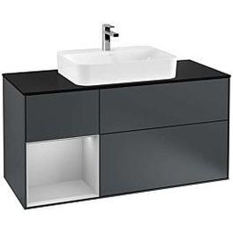 Villeroy & Boch Villeroy und Boch Finion Waschtischunterschrank F412GJHG 120cm, Abdeckplatte black matt, Regal links Light grey matt, Midnight Blue Matt Lacquer