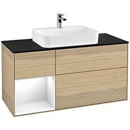 Villeroy & Boch Villeroy und Boch Finion Waschtischunterschrank G412GFPC 120cm, Abdeckplatte black matt, Emotion, Regal links Glossy white lacquer, Oak Veneer