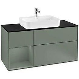 Villeroy & Boch Villeroy und Boch Finion Waschtischunterschrank G412GMGM 120cm, Abdeckplatte black matt, Emotion, Regal links Olive Matt Lacquer, Olive Matt Lacquer