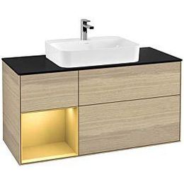 Villeroy & Boch Villeroy und Boch Finion Waschtischunterschrank G412HFPC 120cm, Abdeckplatte black matt, Emotion, Regal links Gold matt, Oak Veneer