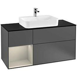 Villeroy & Boch Villeroy und Boch Finion Waschtischunterschrank G412HHGK 120cm, Abdeckplatte black matt, Emotion, Regal links Sand Matt Lacquer, Anthracite matt