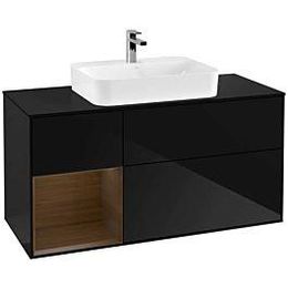 Villeroy & Boch Villeroy und Boch Finion Waschtischunterschrank G412GNPH 120cm, Abdeckplatte black matt, Emotion, Regal links Walnut veneer, Glossy Black Lacquer